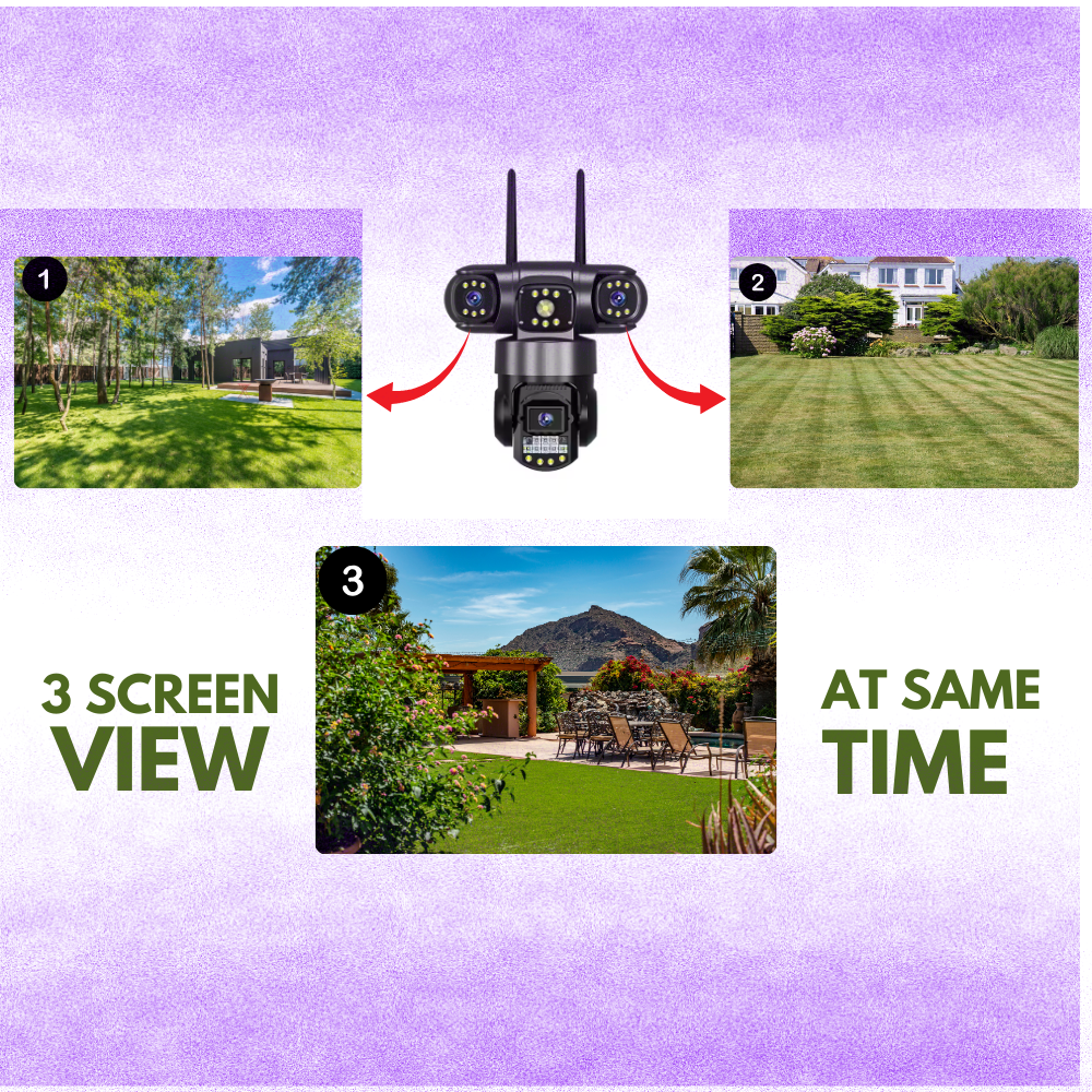 Batman Black 3in1 Wifi CCTV Camera (5MP+5MP+5MP) Full HD 3 Lens/3 Scre ...