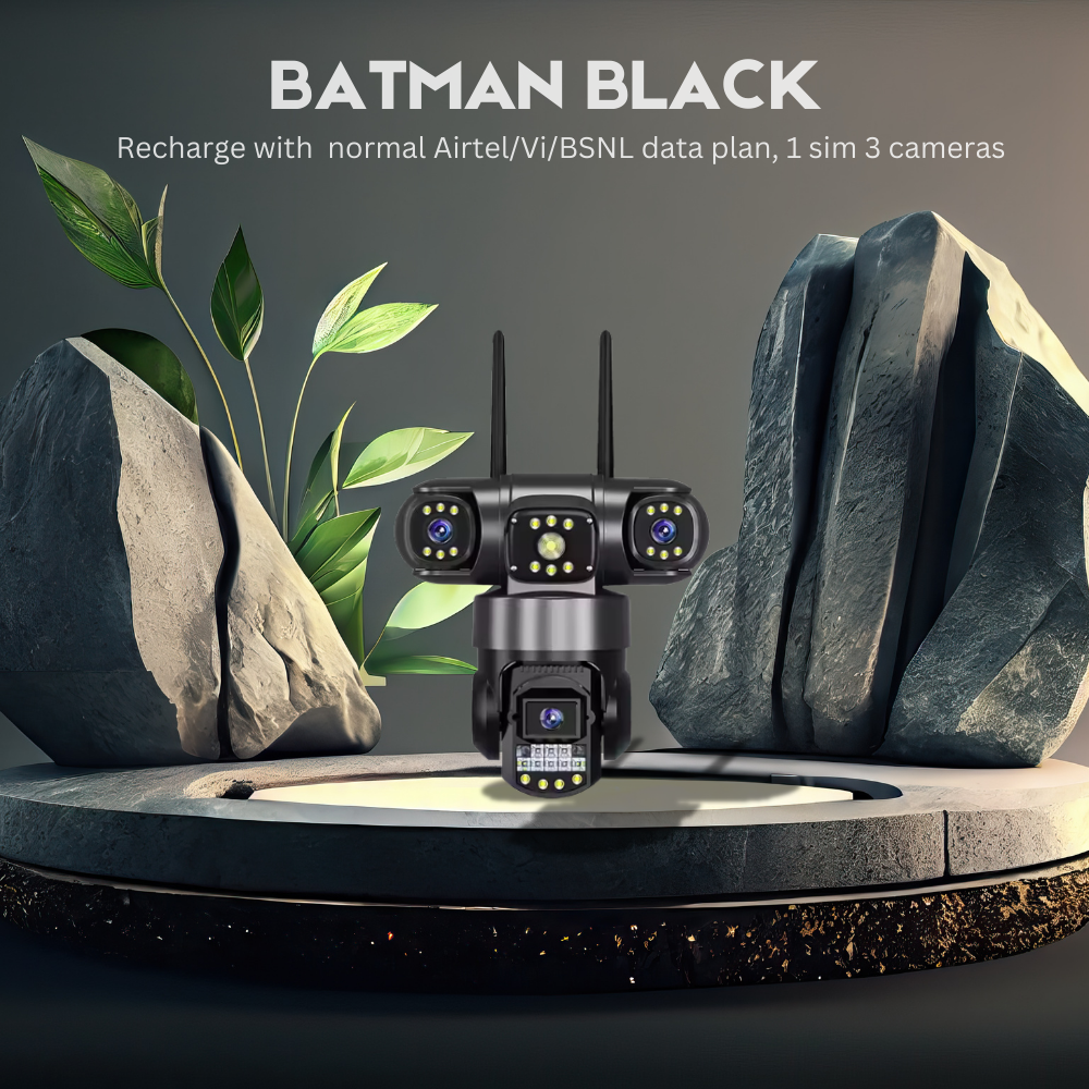 Batman Black 3in1 Wifi CCTV Camera (5MP+5MP+5MP) Full HD 3 Lens/3 Scre ...