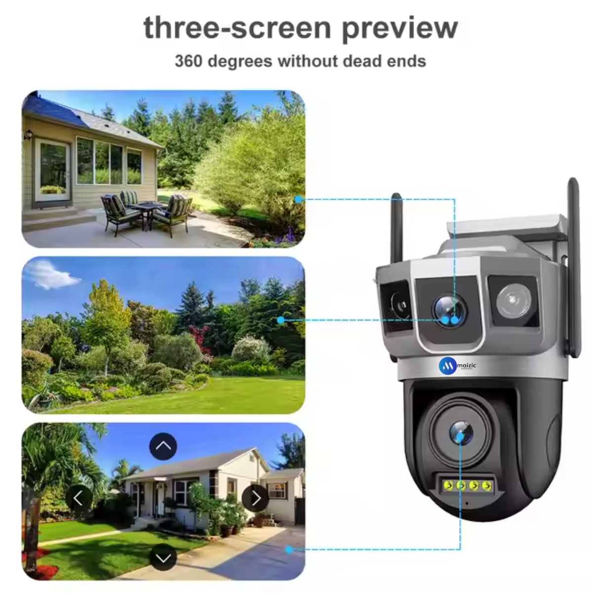 Tricam Shark Dual Lens/Triple Screen View 5+5 MP UHD Wifi Outdoor CCTV ...