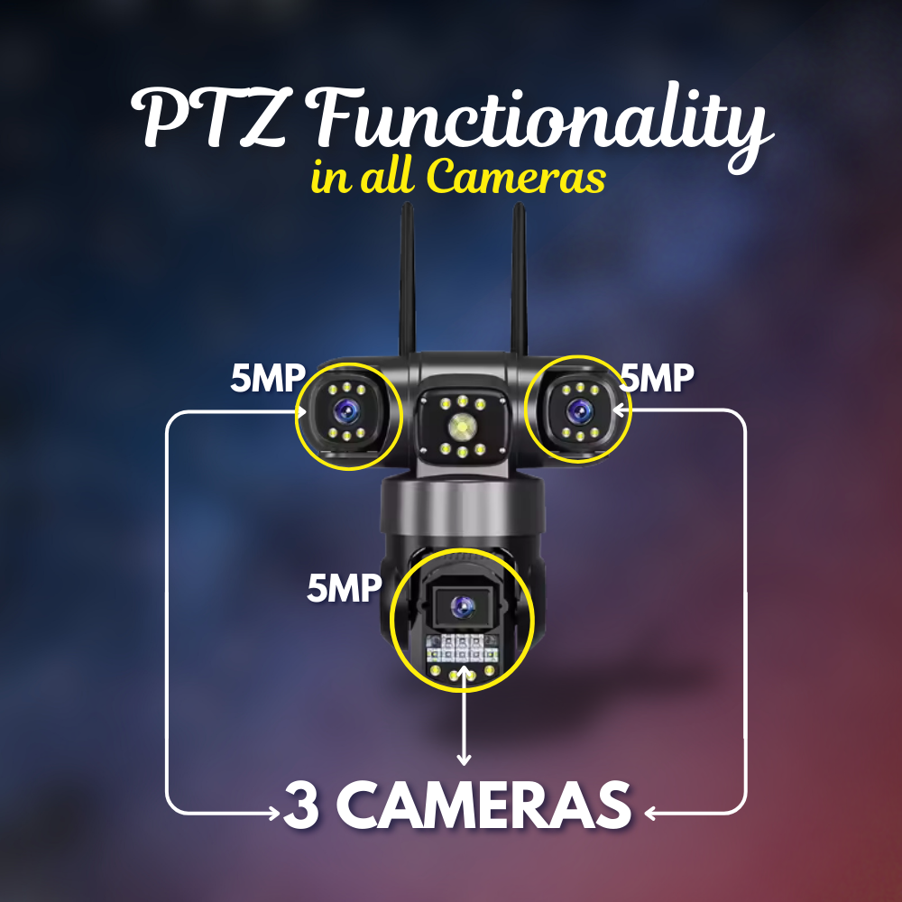 Batman Black 3in1 Wifi CCTV Camera (5MP+5MP+5MP) Full HD 3 Lens/3 Scre ...