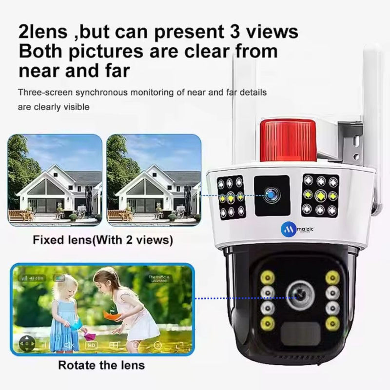 3in1 3K 6 MP Triple View Wireless 4G Sim Solar Camera – maizic