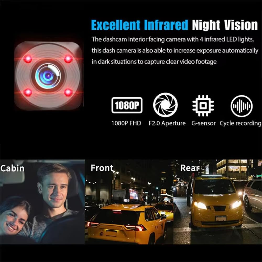 Maizic Triplex 4K 3-Channel Dash Cam – Front, Rear & Cabin, Wi-Fi, G-S ...