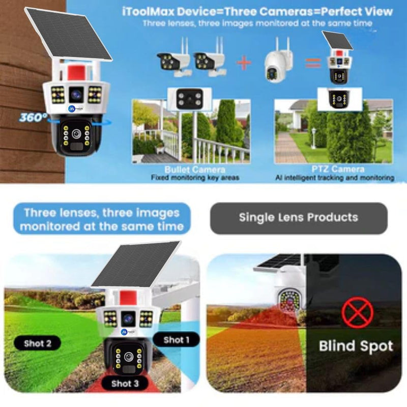 3in1 3K 6 MP Triple View Wireless 4G Sim Solar Camera – maizic